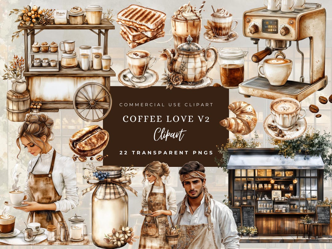 Watercolor Coffee Lover Clipart, Coffee Drinks Clip Art, Barista ...