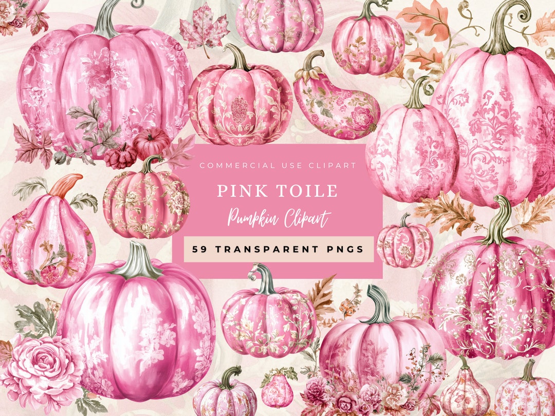 Toile Pink Pumpkin Clipart, Damask Fall Junk Journal Pngs, Fall ...