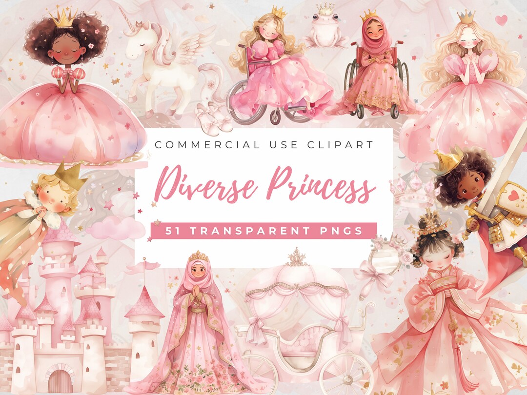 Fairytale Princess Clipart, Little Princess Clipart Watercolor, Pink ...
