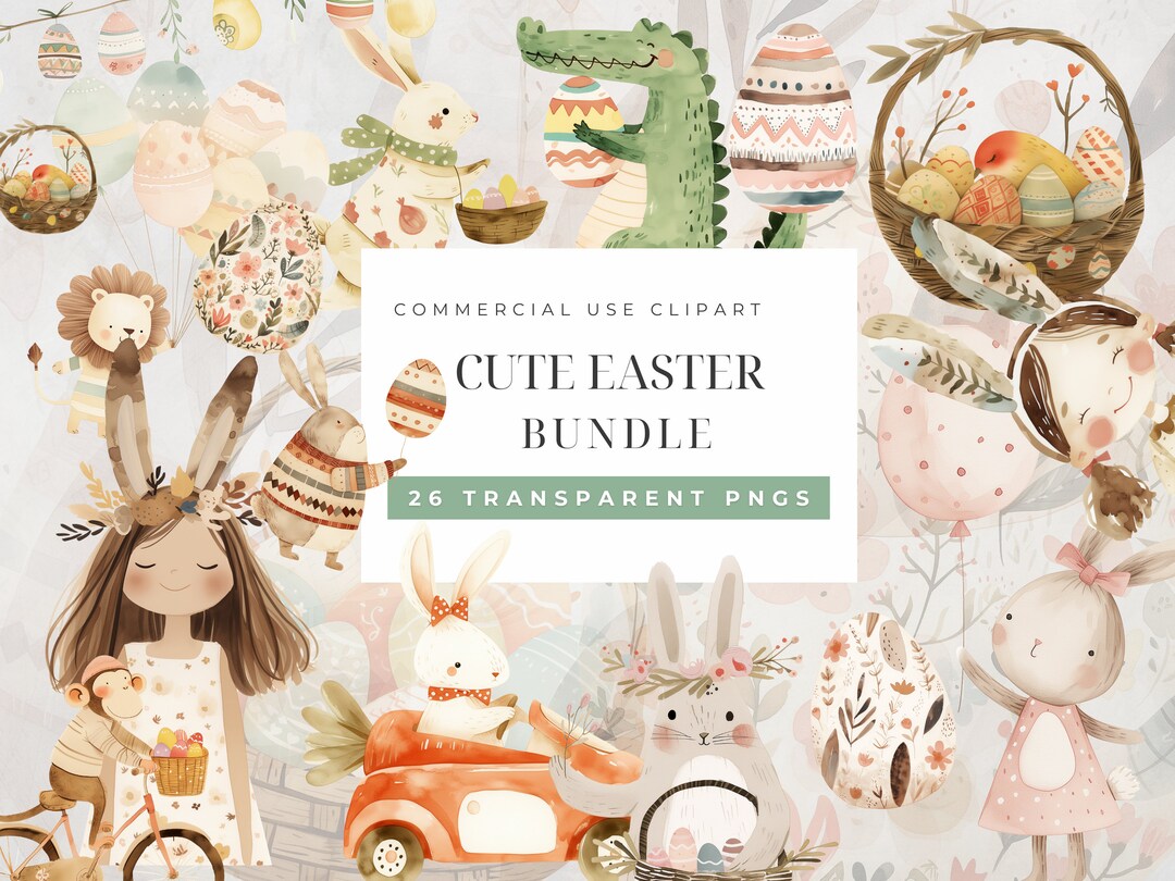 Easter Clipart Bundle, Cute Easter Character Bundle, Watercolor Easter ...