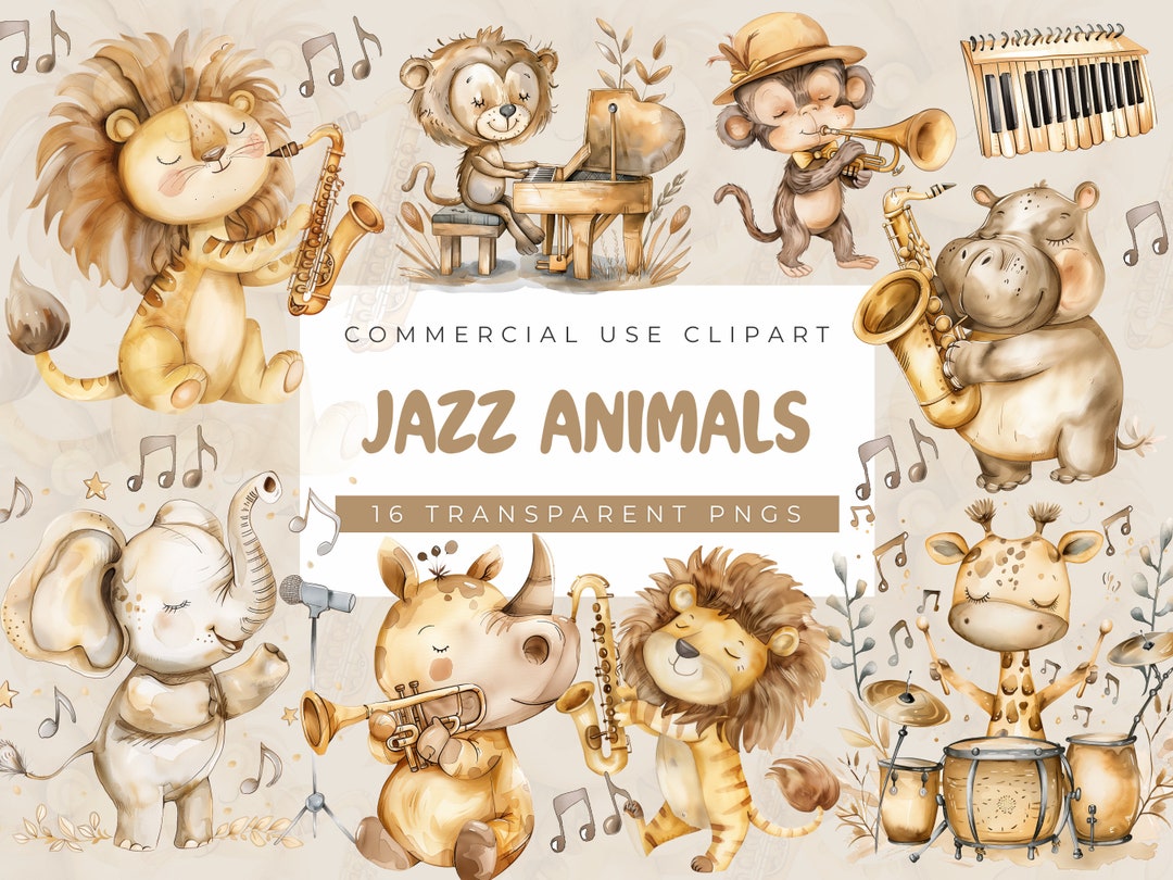Musical Animals Clipart, Clipart Watercolor Musical Instruments, Band ...