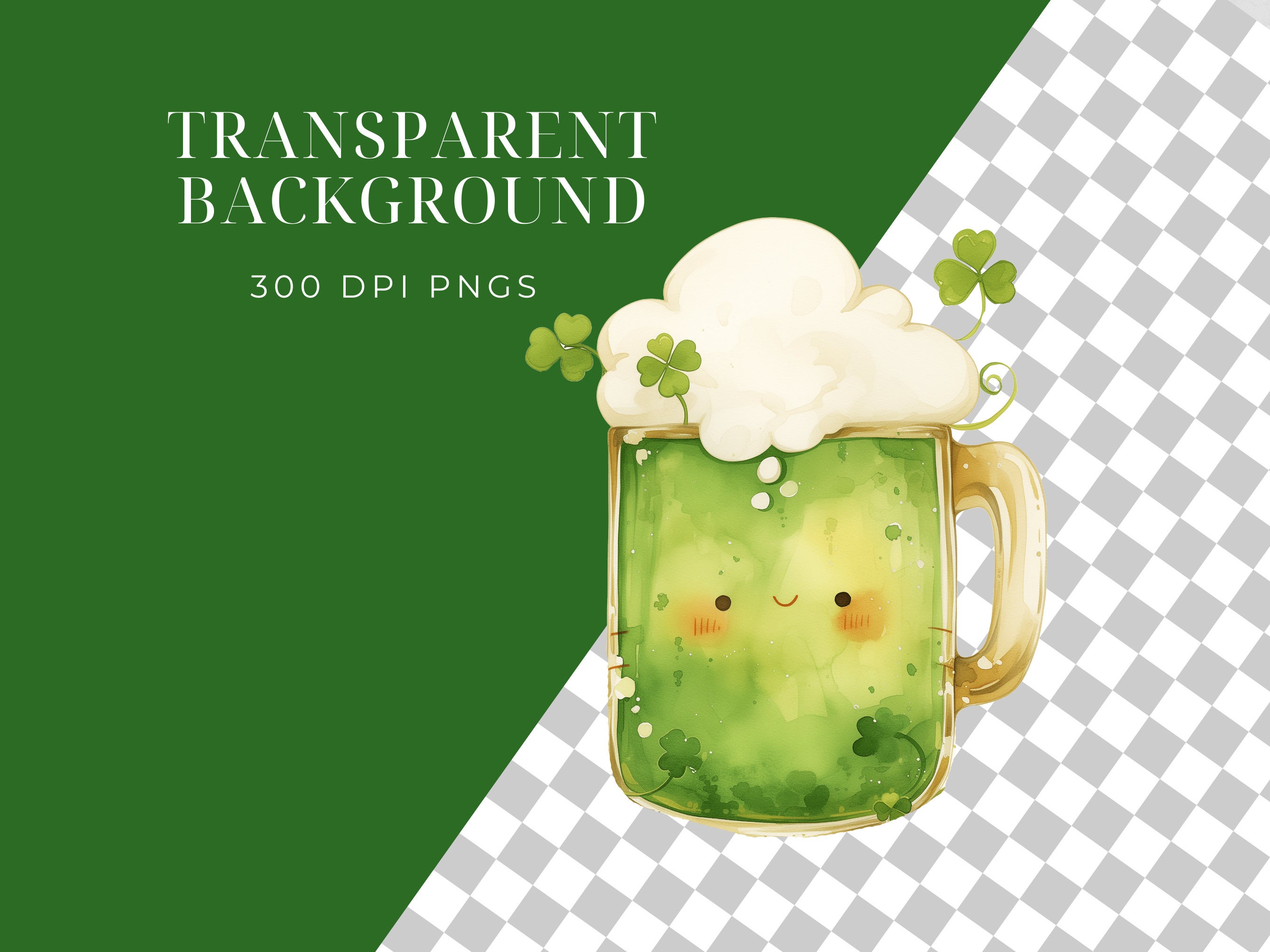 Cute St Patricks Day Clipart, Watercolor Shamrock PNG, Kawaii Food ...