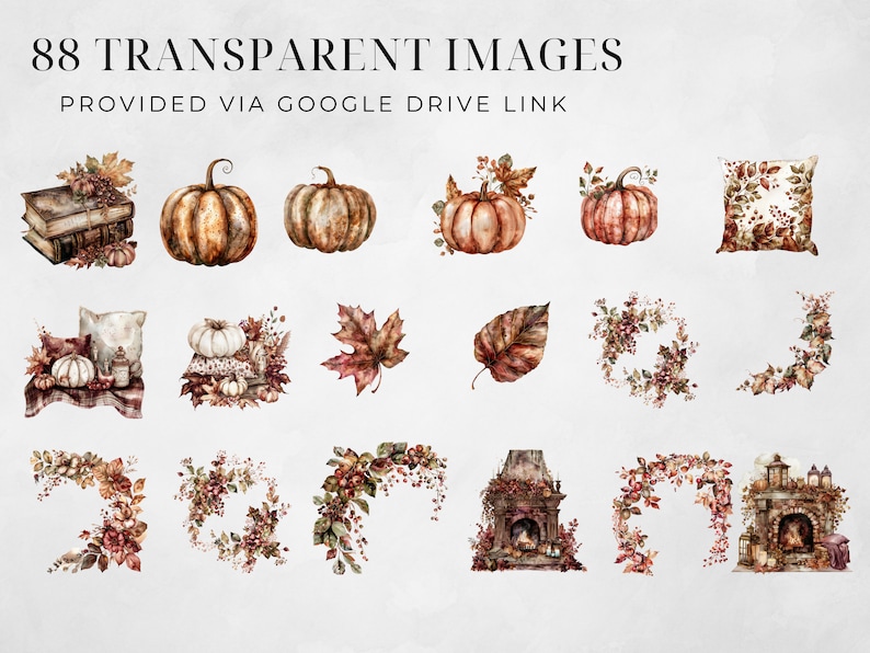 Watercolor Autumn Library Clipart Bundle, Fall Clipart PNG, Books ...