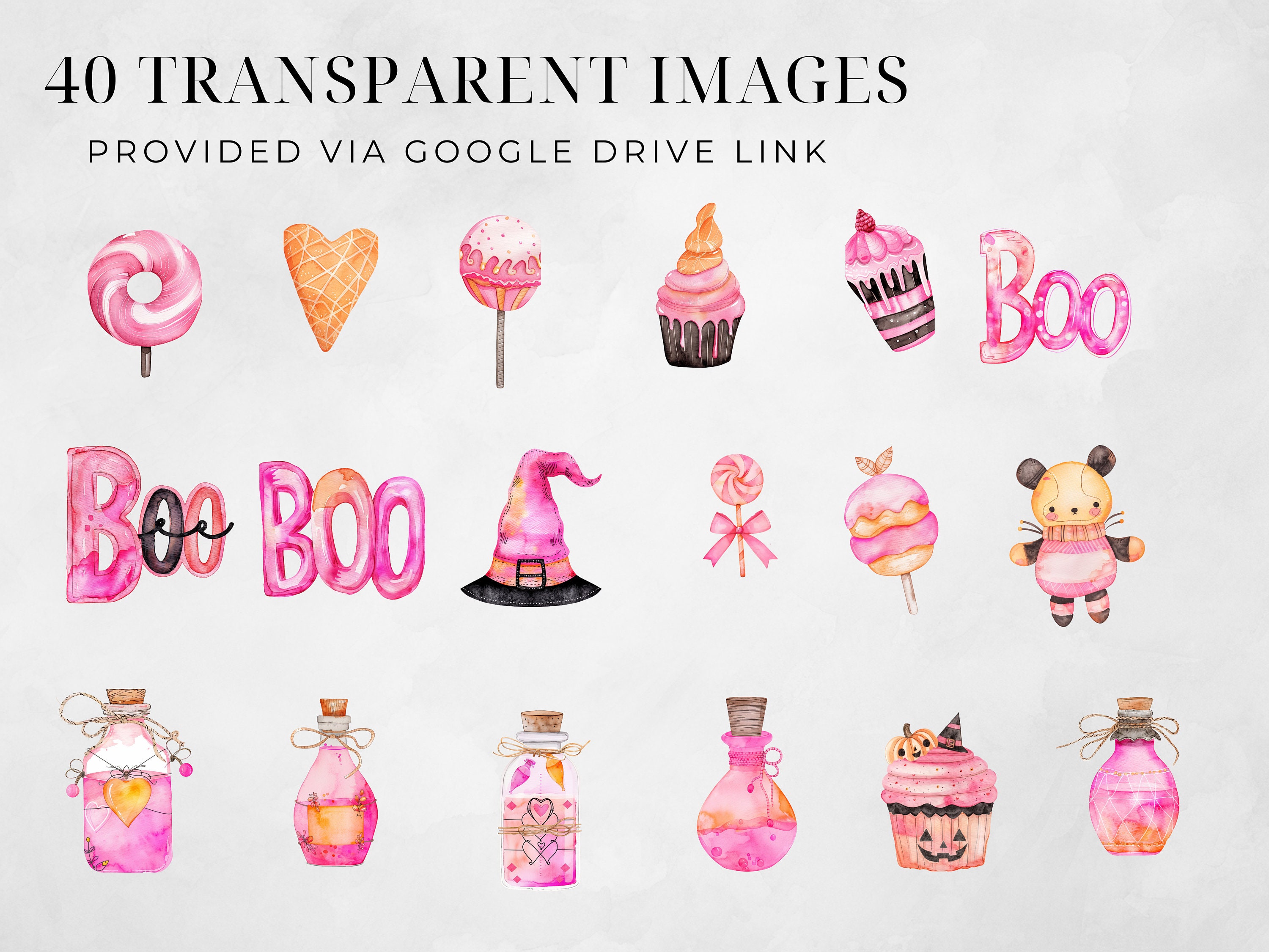 Pink Halloween Watercolor Clipart, Cute Pastel Halloween Girl PNG ...