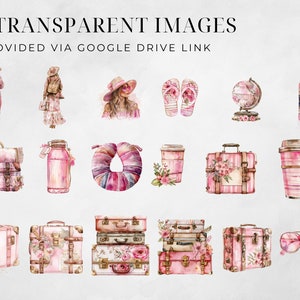 Travel Watercolor Clipart Pink Girly, Summer Clipart, Digital Download ...