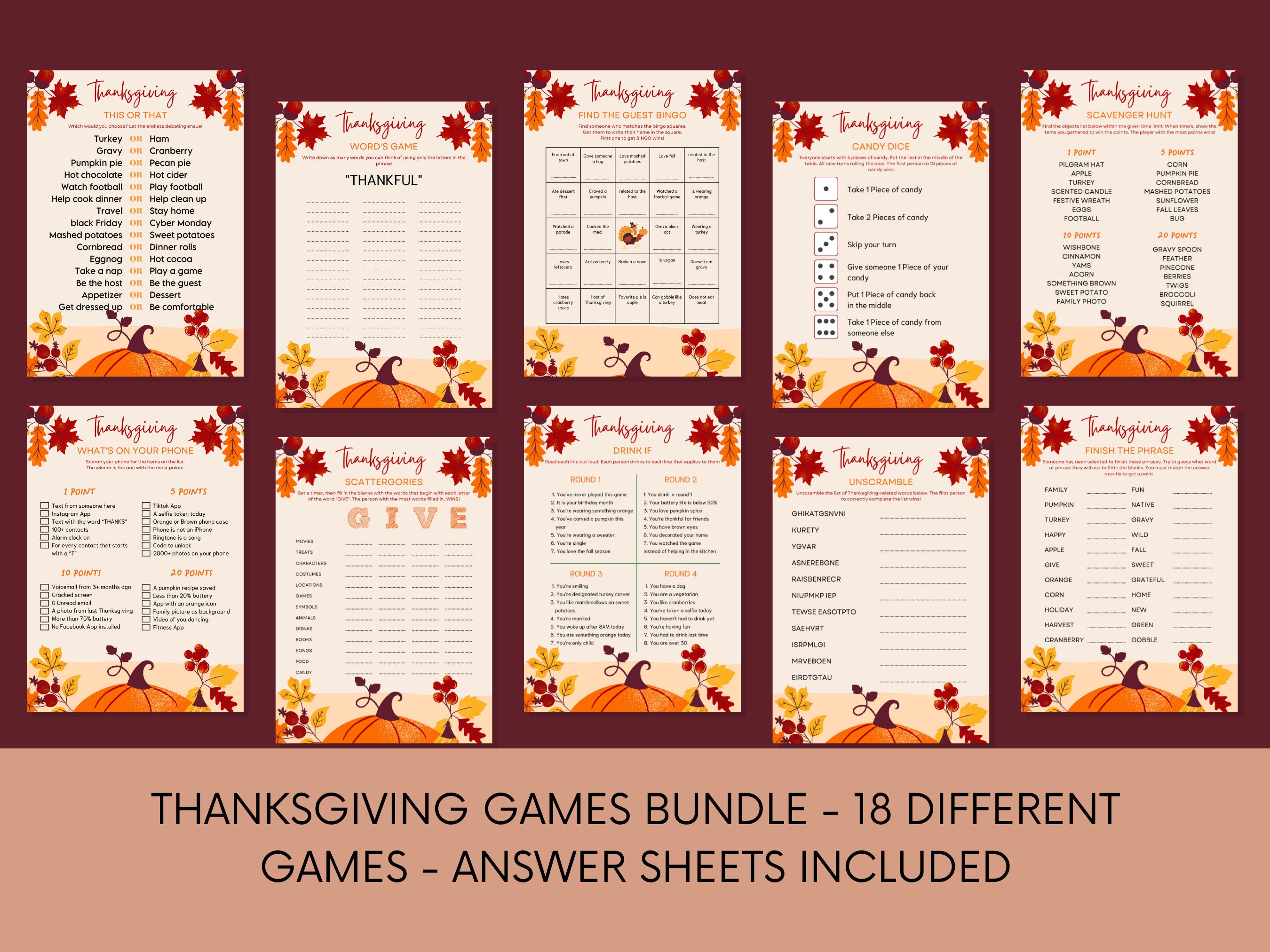 Thanksgiving Games Printable Bundle, Friendsgiving Friend Family ...