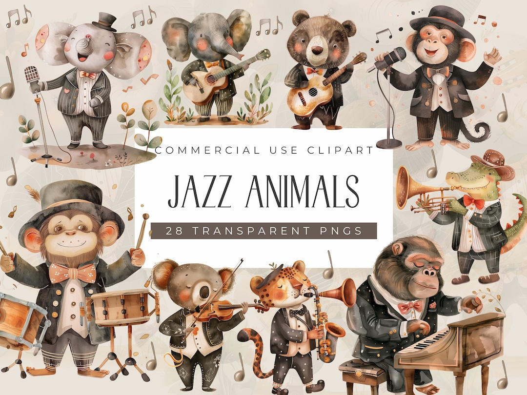 Musical Animals Clipart, Clipart Watercolor Musical Instruments, Band ...