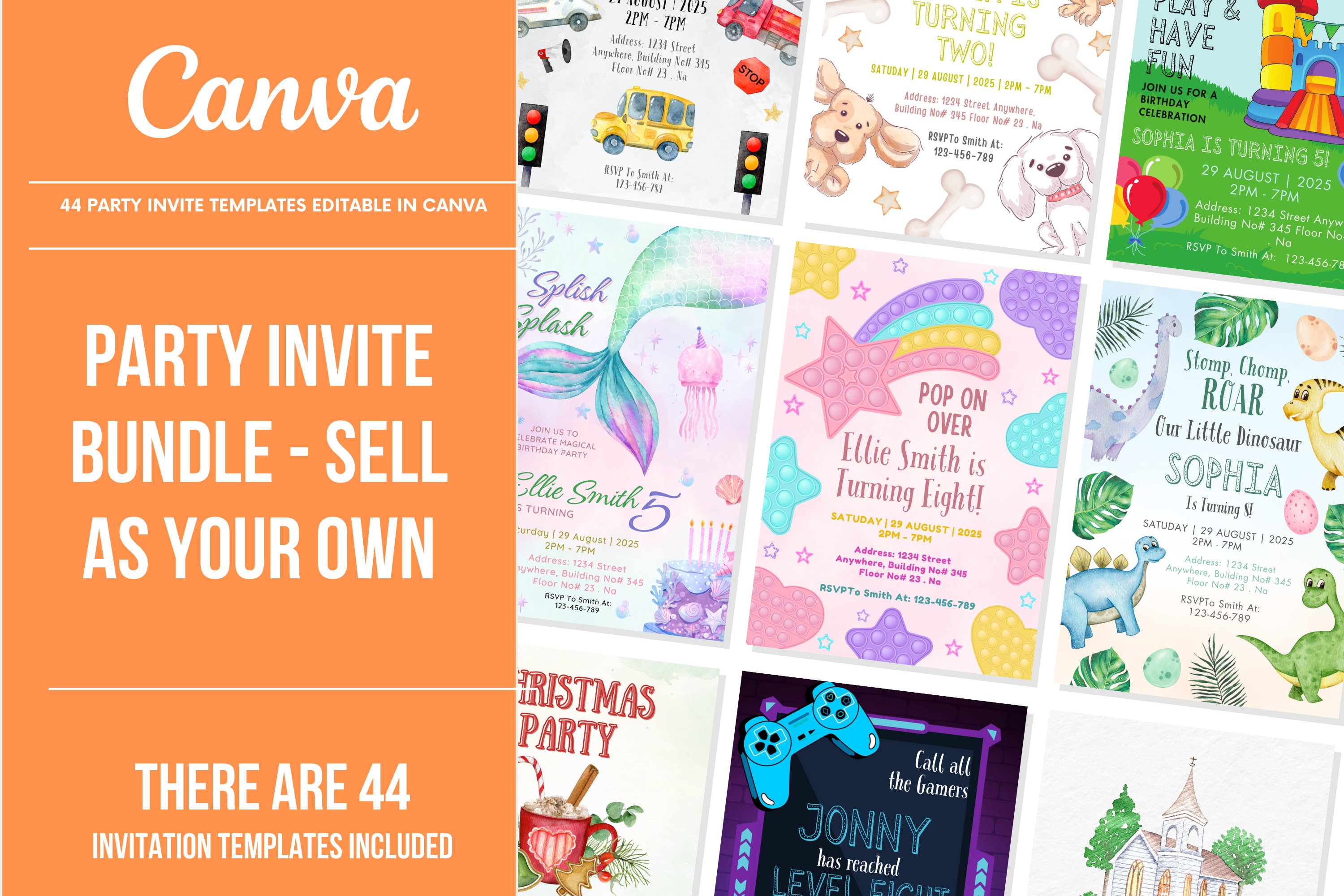 Party Invite Template. Editable Invitation. PLR Bundle Custom Birthday ...