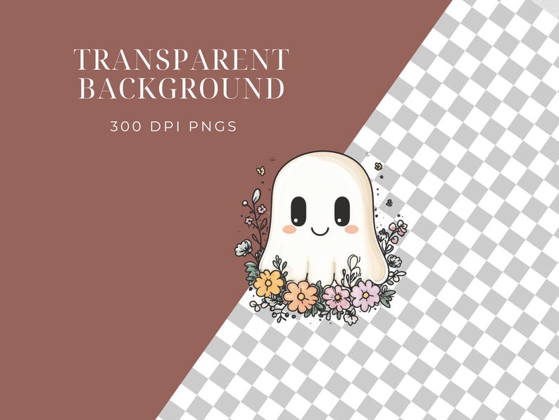 Retro Halloween Clipart Set, Kawaii Ghost, Spooky, Cute Halloween PNG ...