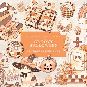 Retro Halloween Clipart Set, Kawaii Ghost, Spooky, Cute Holiday Sticker ...