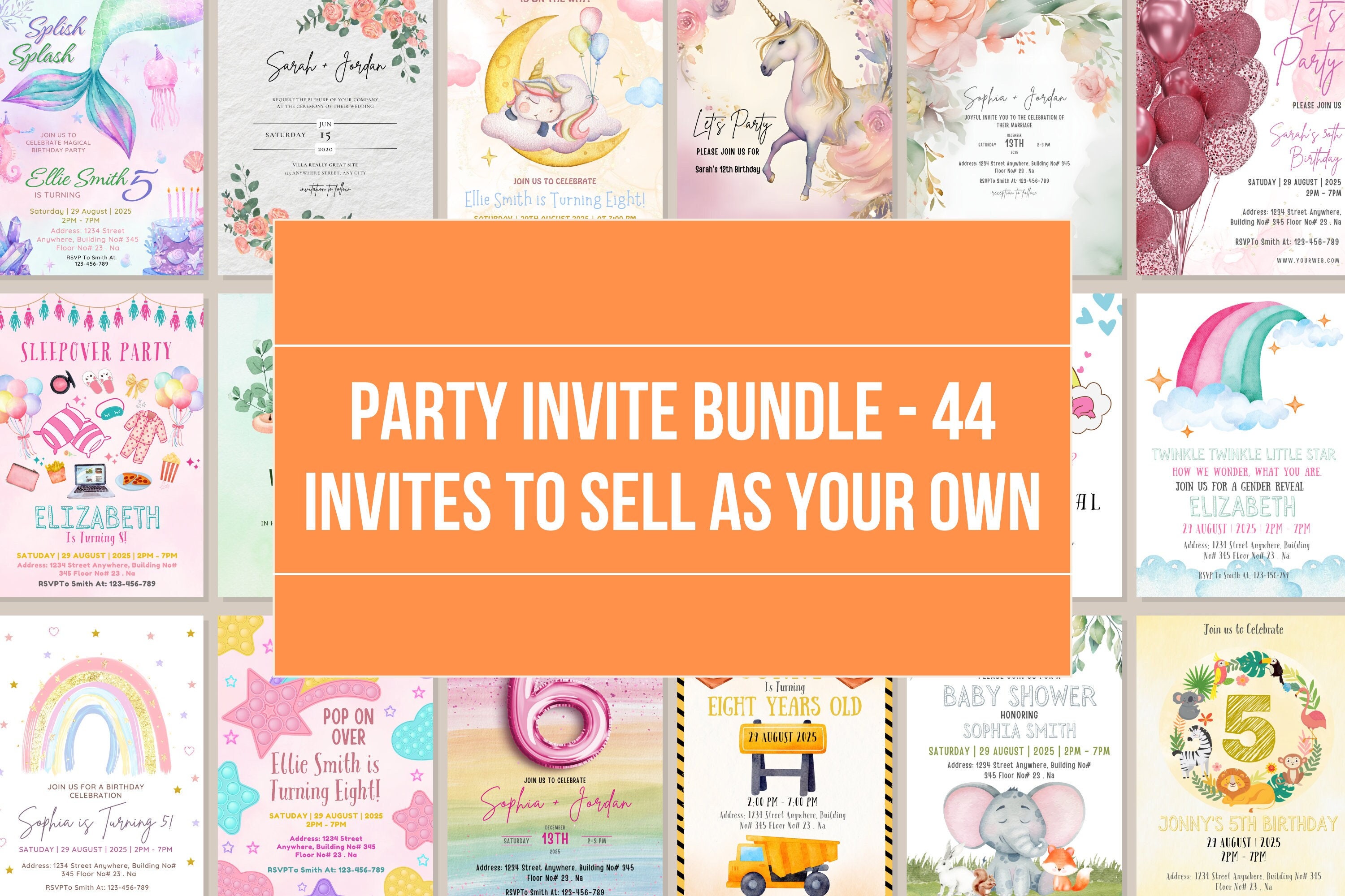 Party Invite Template. Editable Invitation. PLR Bundle Custom Birthday ...
