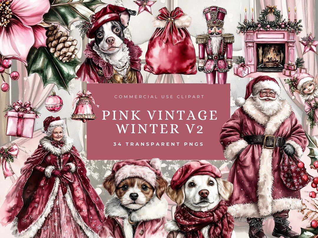Pink Victorian Christmas PNG Clipart, Pink Christmas Clipart, Winter ...