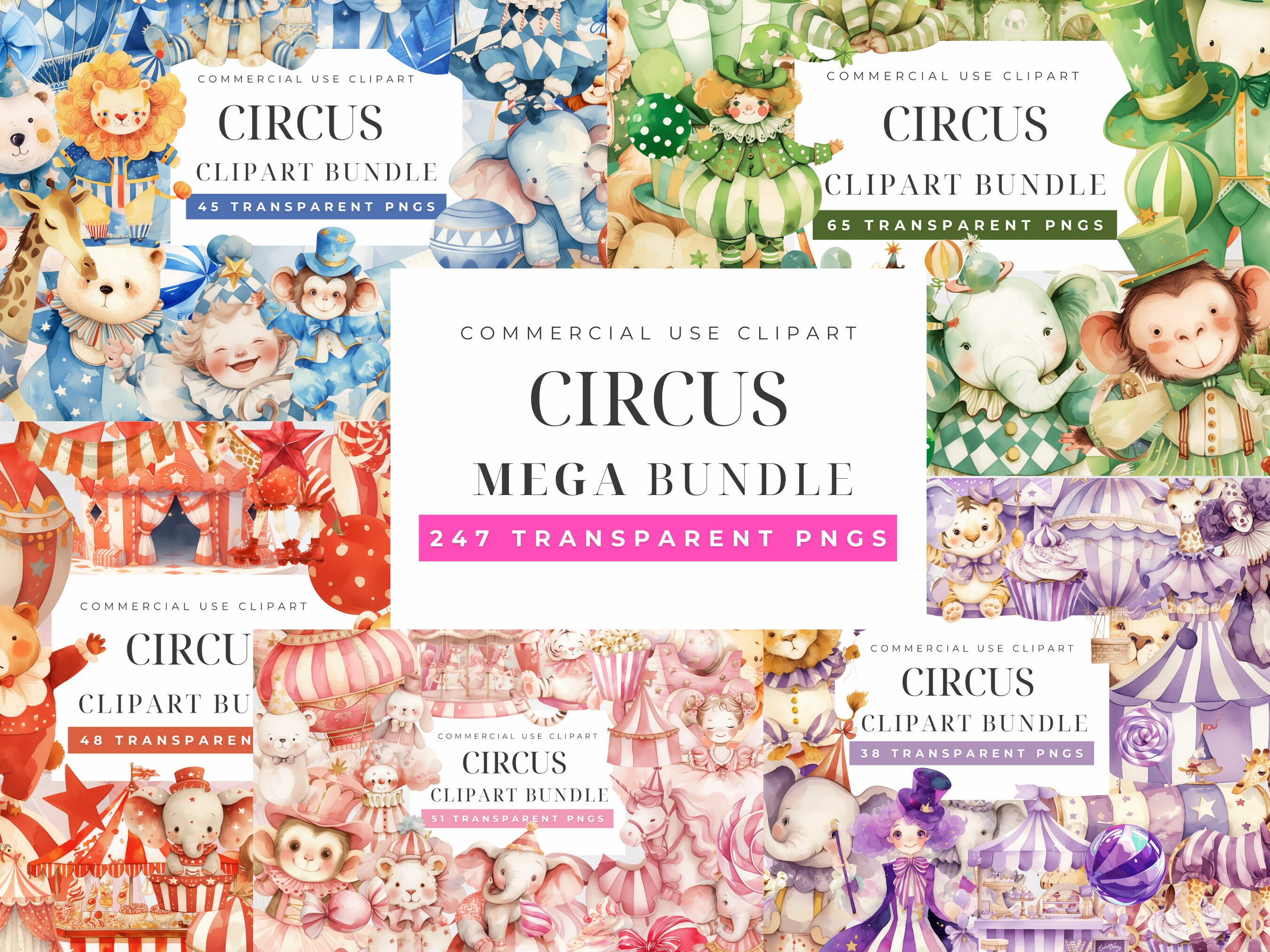 Cute Circus Animal Clipart, Circus Tent Clipart, Circus Elephant ...