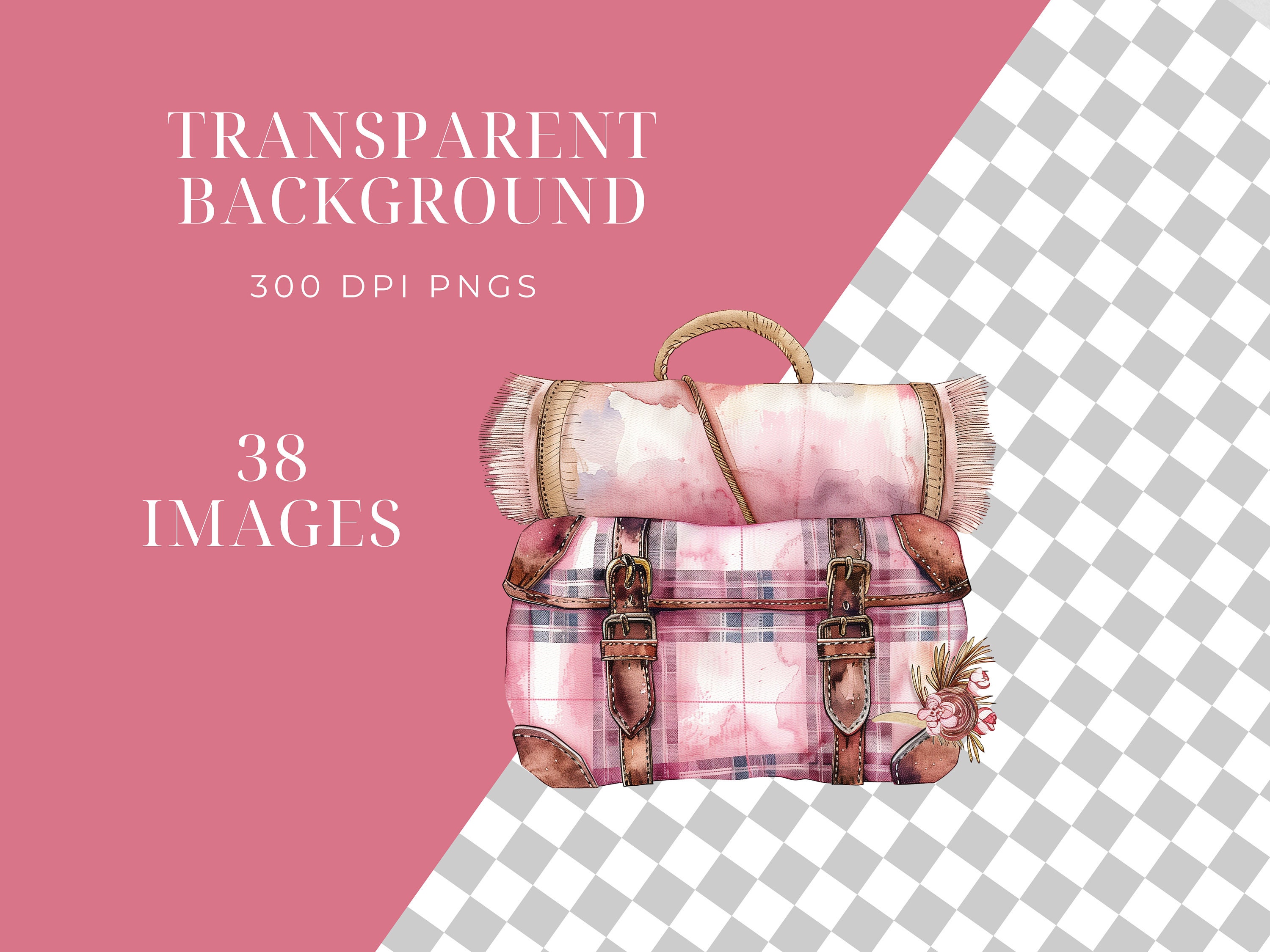 Travel Watercolor Clipart Pink Girly, Summer Clipart, Digital Download ...