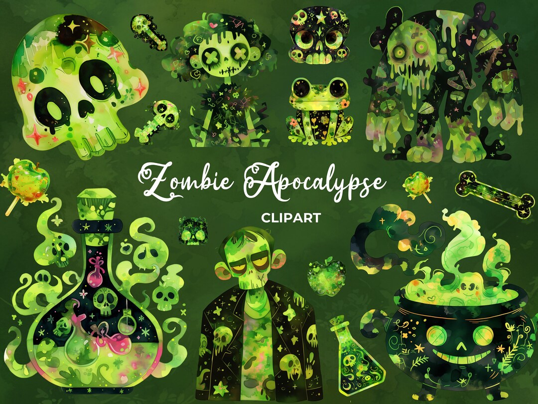 Zombie Apocalypse Clipart, Watercolor PNG, Zombie Cartoon, Halloween ...