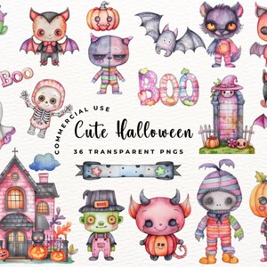 Cute Halloween Watercolor Clipart Bundle, Witch Clipart, Black Cat ...