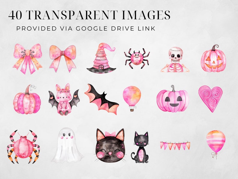 Pink Halloween Watercolor Clipart, Cute Pastel Halloween Girl PNG ...