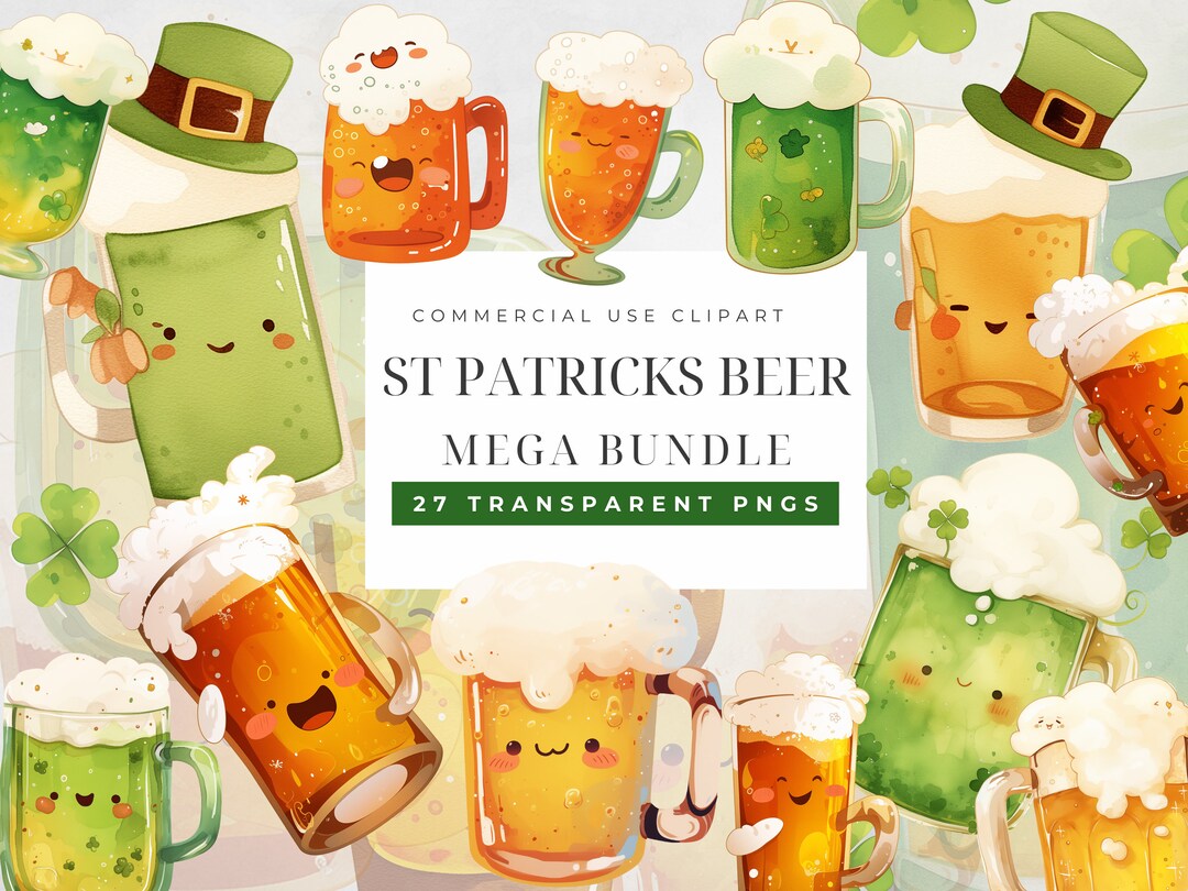 Cute St Patricks Day Clipart, Watercolor Shamrock PNG, Kawaii Food ...