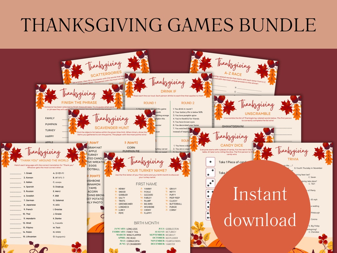 Thanksgiving Games Printable Bundle, Friendsgiving Friend Family ...