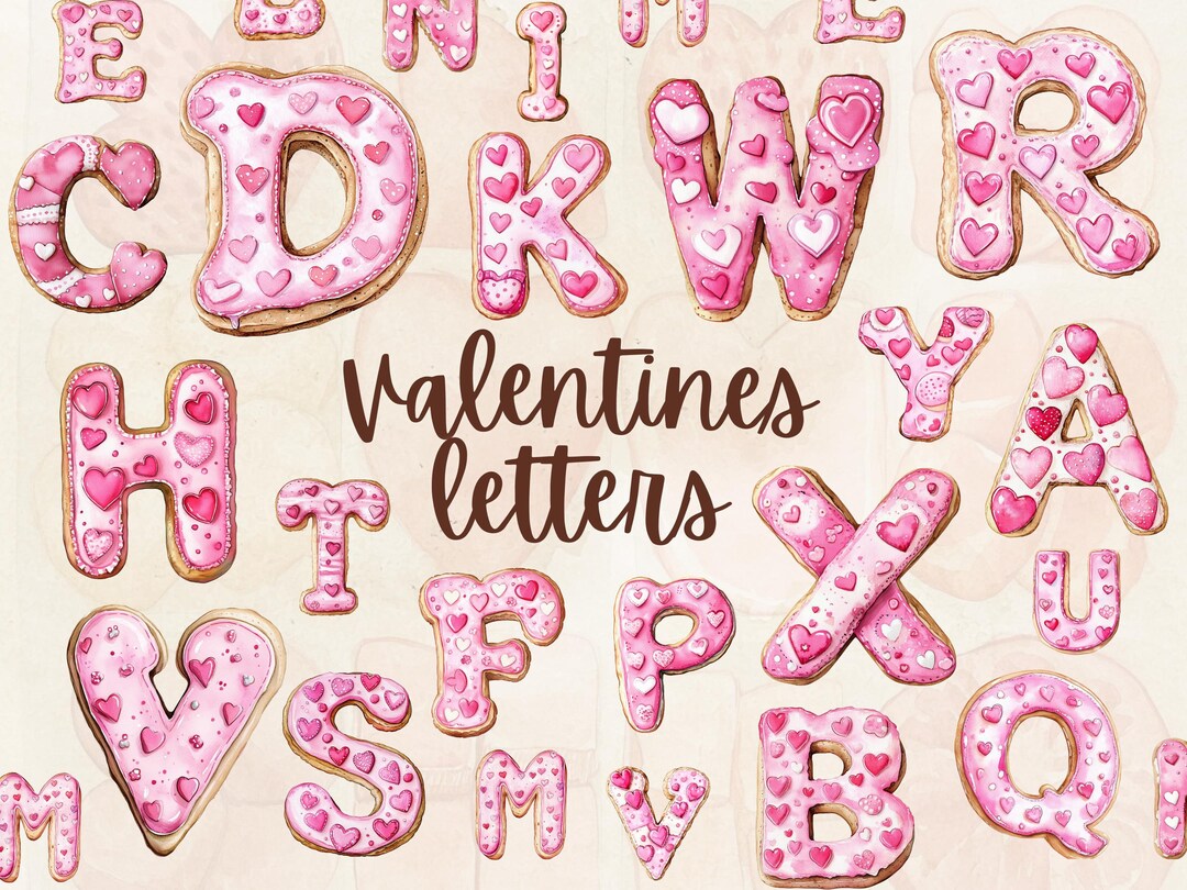 Watercolor Valentines Letters Cookies Clipart, PNG Pink Alphabet Cookie ...