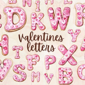 Watercolor Valentines Letters Cookies Clipart, PNG Pink Alphabet Cookie ...