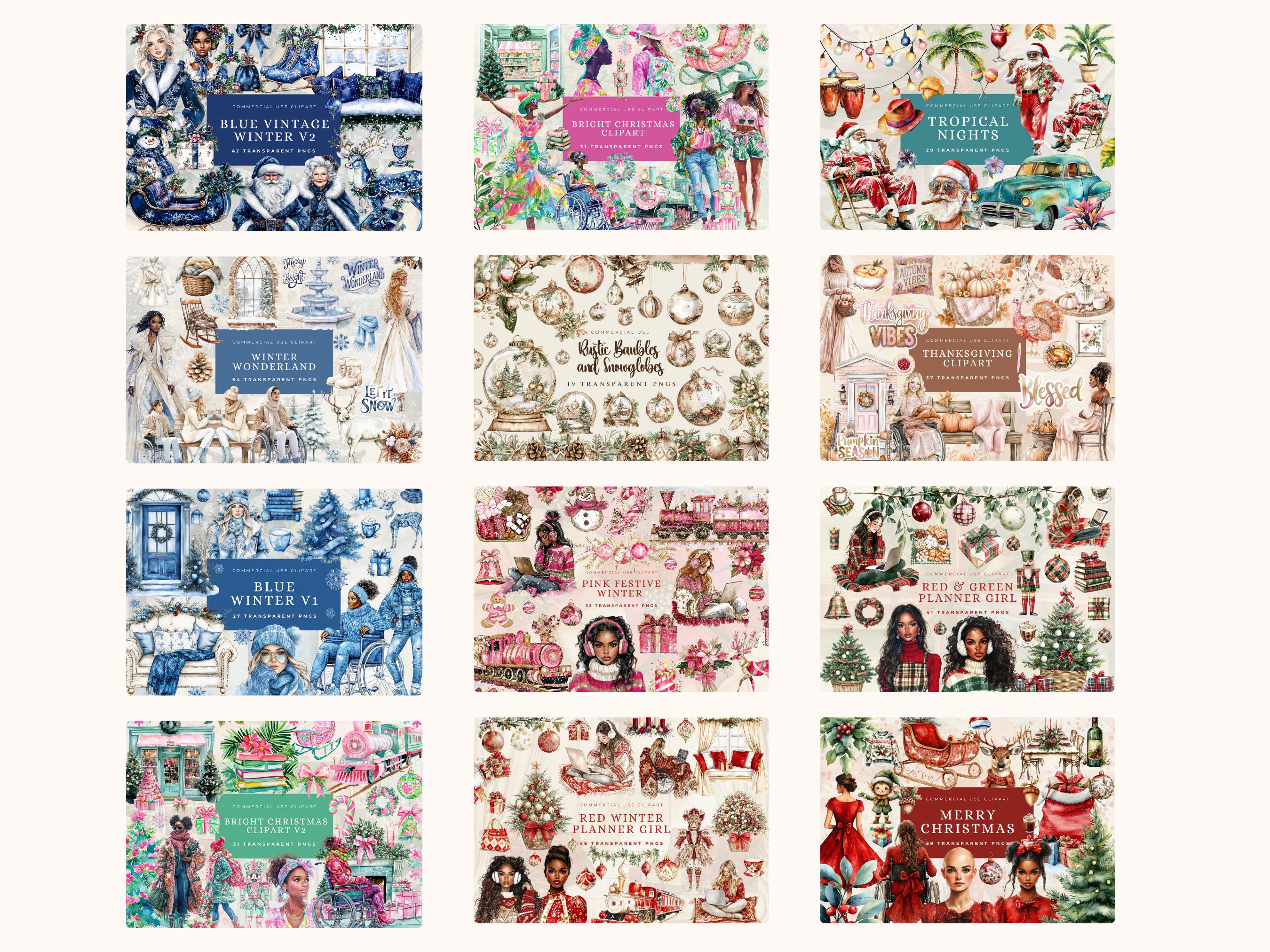 Clipart Mega Bundle Watercolor Christmas Planner Girl Junk Journal Pack ...
