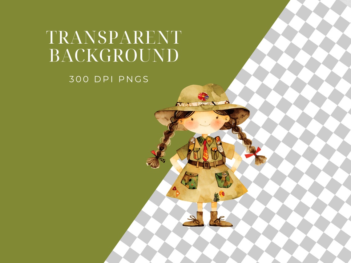 Girl Scout Clipart, Watercolor Scout Clip Art, Outdoor Activities ...
