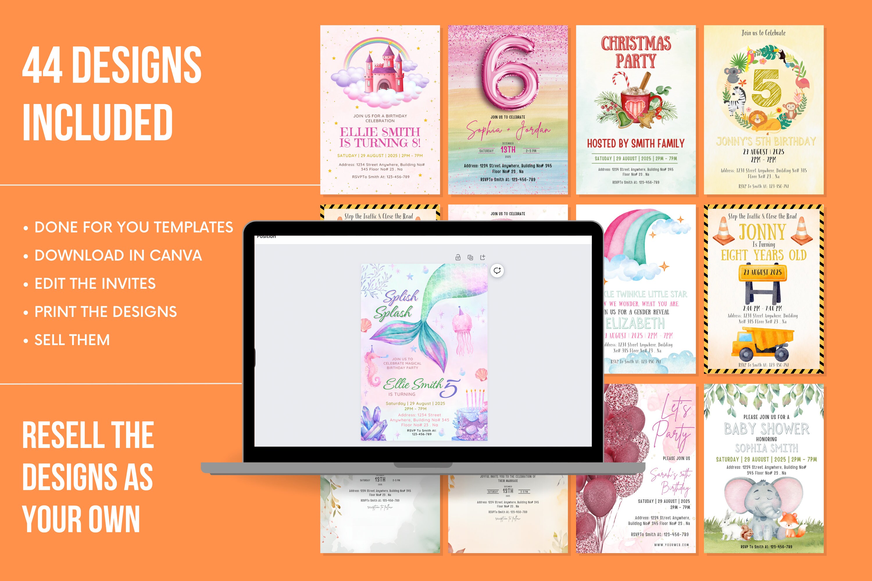 Party Invite Template. Editable Invitation. PLR Bundle Custom Birthday ...