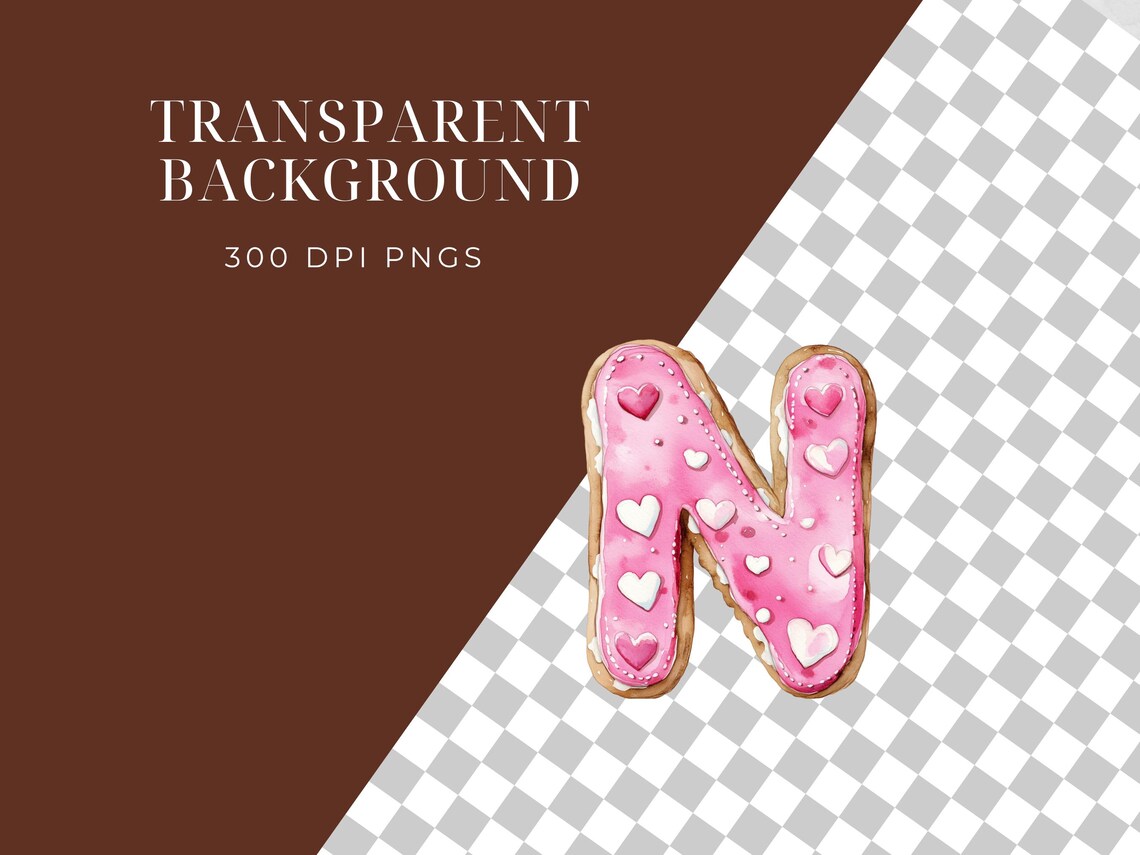 Watercolor Valentines Letters Cookies Clipart, PNG Pink Alphabet Cookie ...
