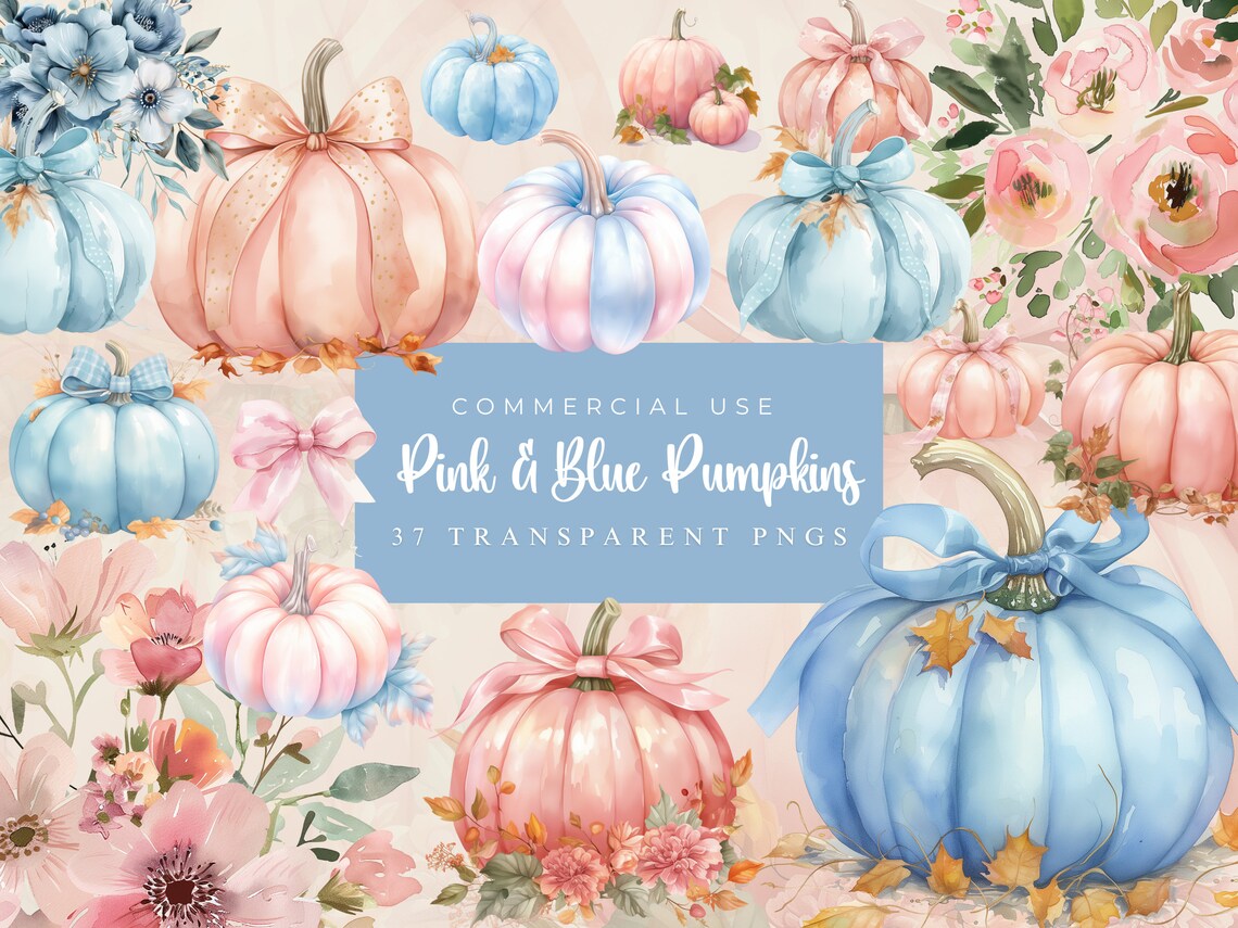 Pink and Blue Pumpkin Clipart, Pastel Pumpkin Clipart, Pumpkins and ...