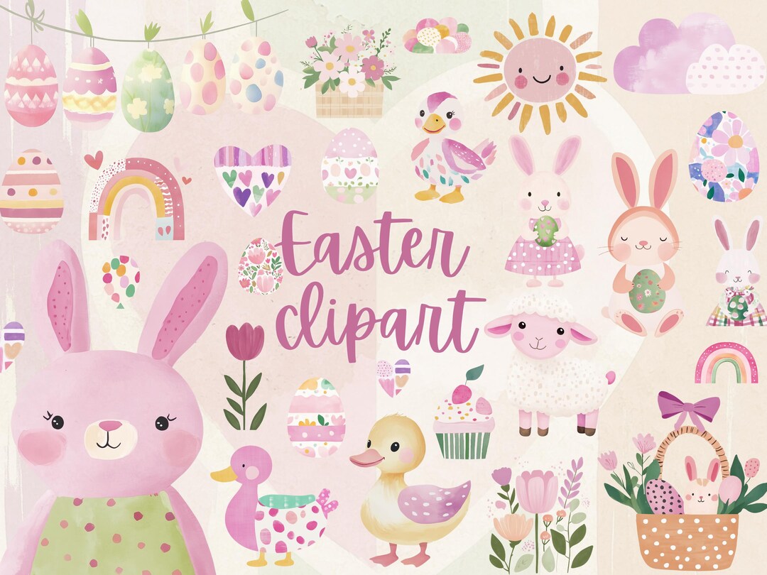 Easter Clipart Bundle, Cute Easter Character Bundle, Watercolor Easter ...