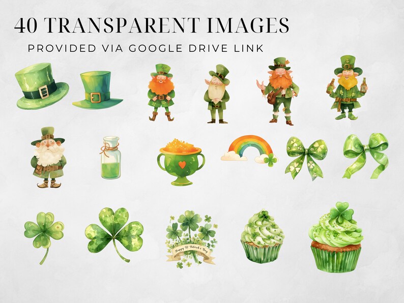 Cute St Patricks Day Clipart, Watercolor Shamrock PNG, Leprechaun, 4 ...