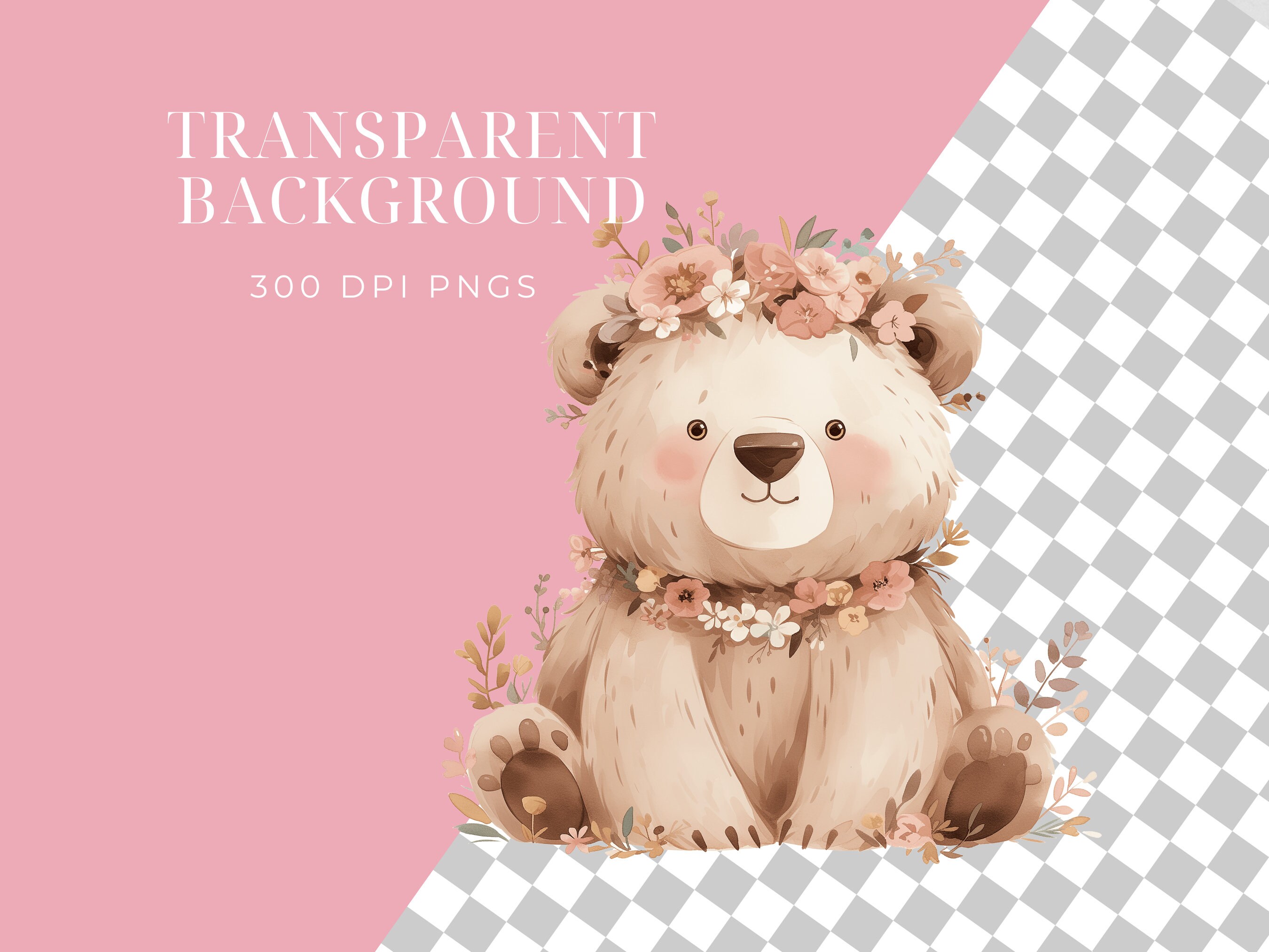 Boho Pink Baby Watercolor Clipart, Nursery Animal Clip Art, Newborn ...