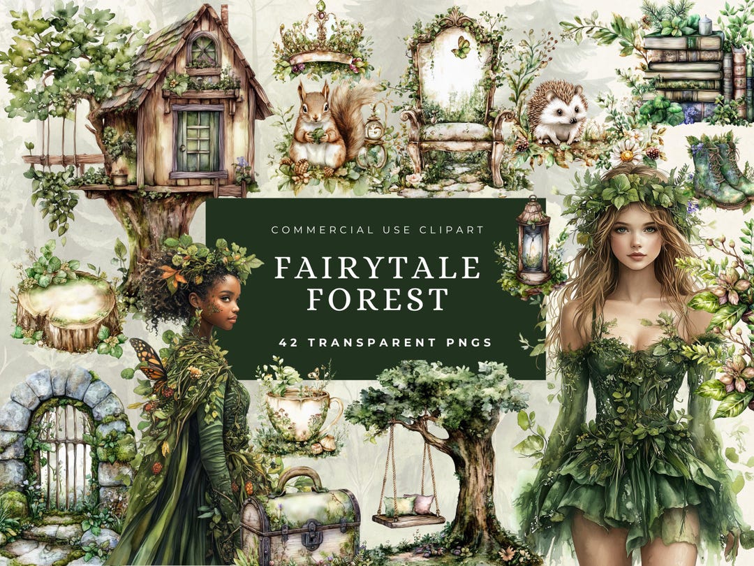 Watercolor Cottagecore Forest Clipart, Fairytale Enchanted, Forest ...