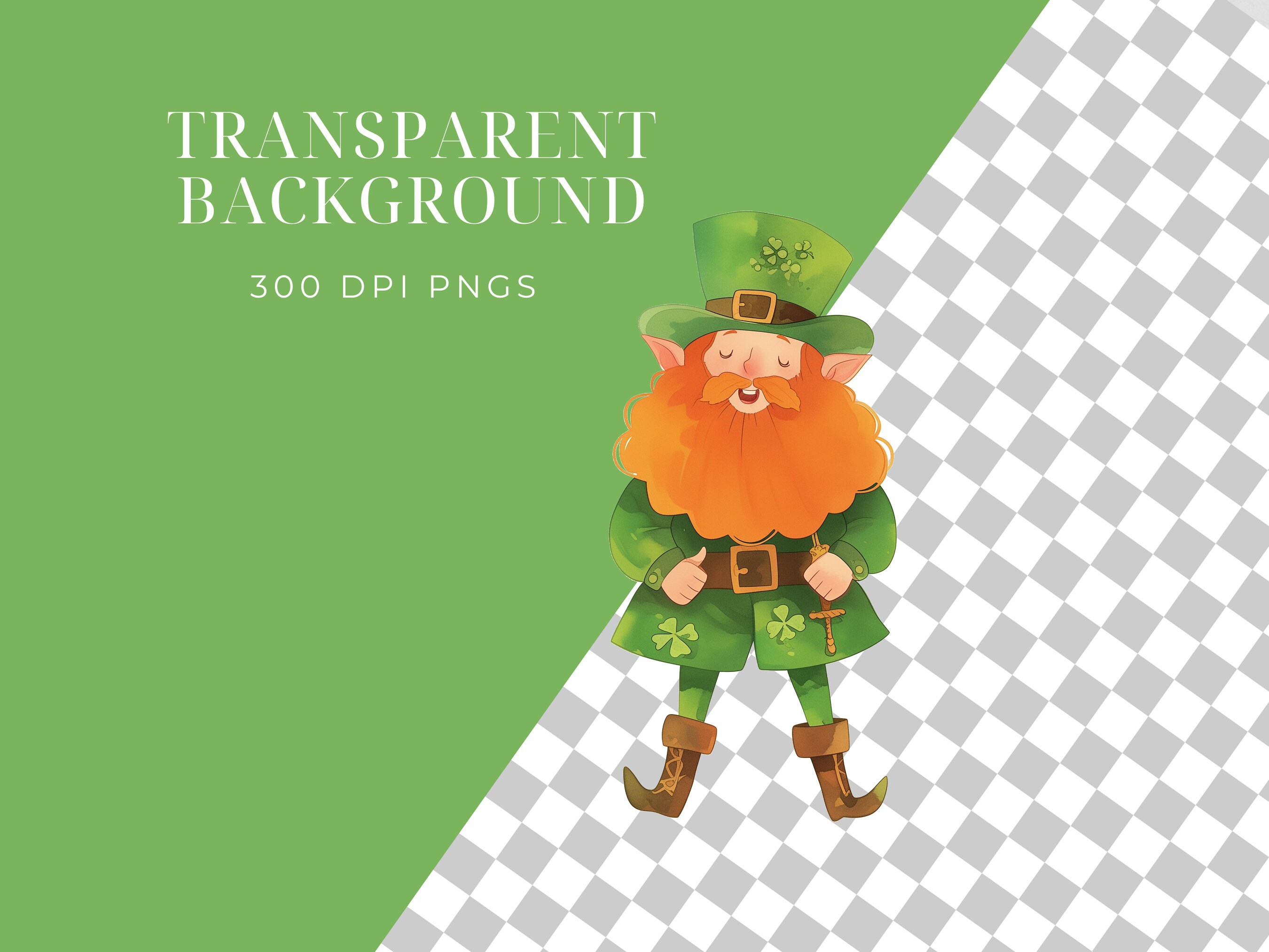 Cute St Patricks Day Clipart, Watercolor Shamrock PNG, Leprechaun, 4 ...