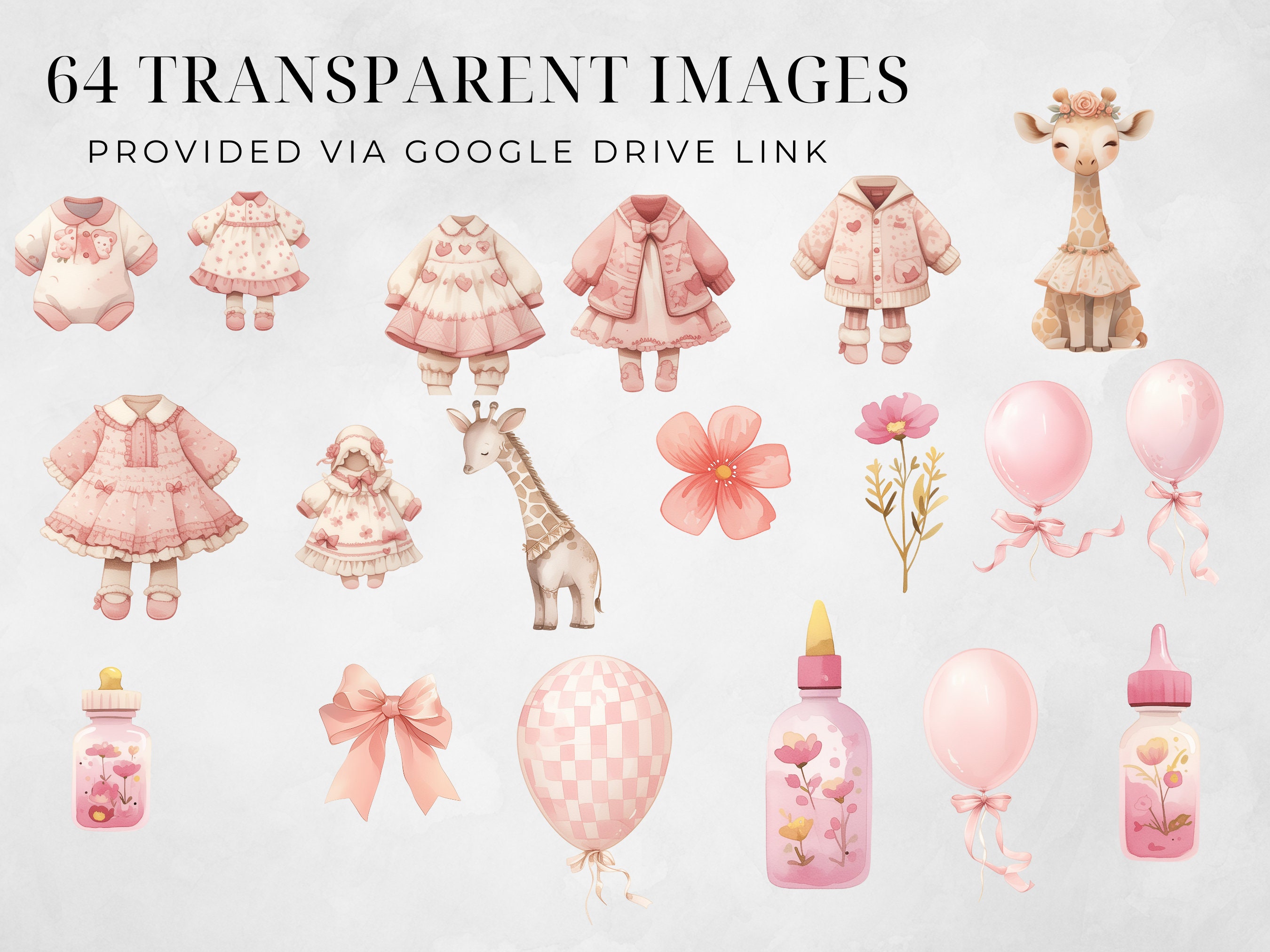 Boho Pink Baby Watercolor Clipart, Nursery Animal Clip Art, Newborn ...