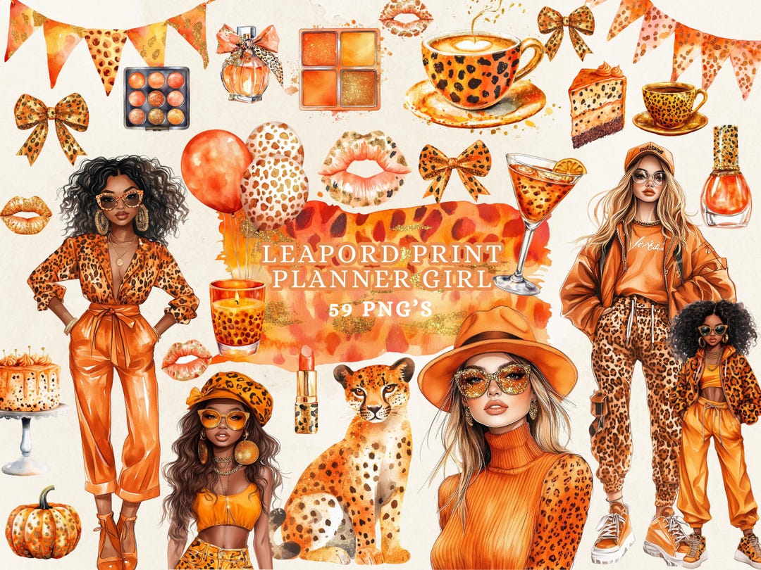 Glam Leopard Print Clipart Glitter Watercolor Glamorous Planner Girl ...