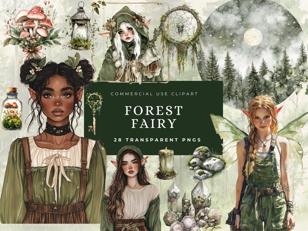 Watercolor Cottagecore Forest Clipart, Fairytale PNG, Frog, Forest ...