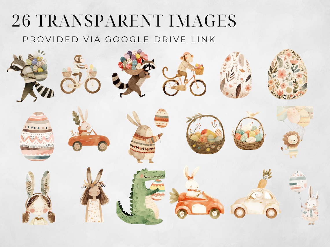 Easter Clipart Bundle, Cute Easter Character Bundle, Watercolor Easter ...
