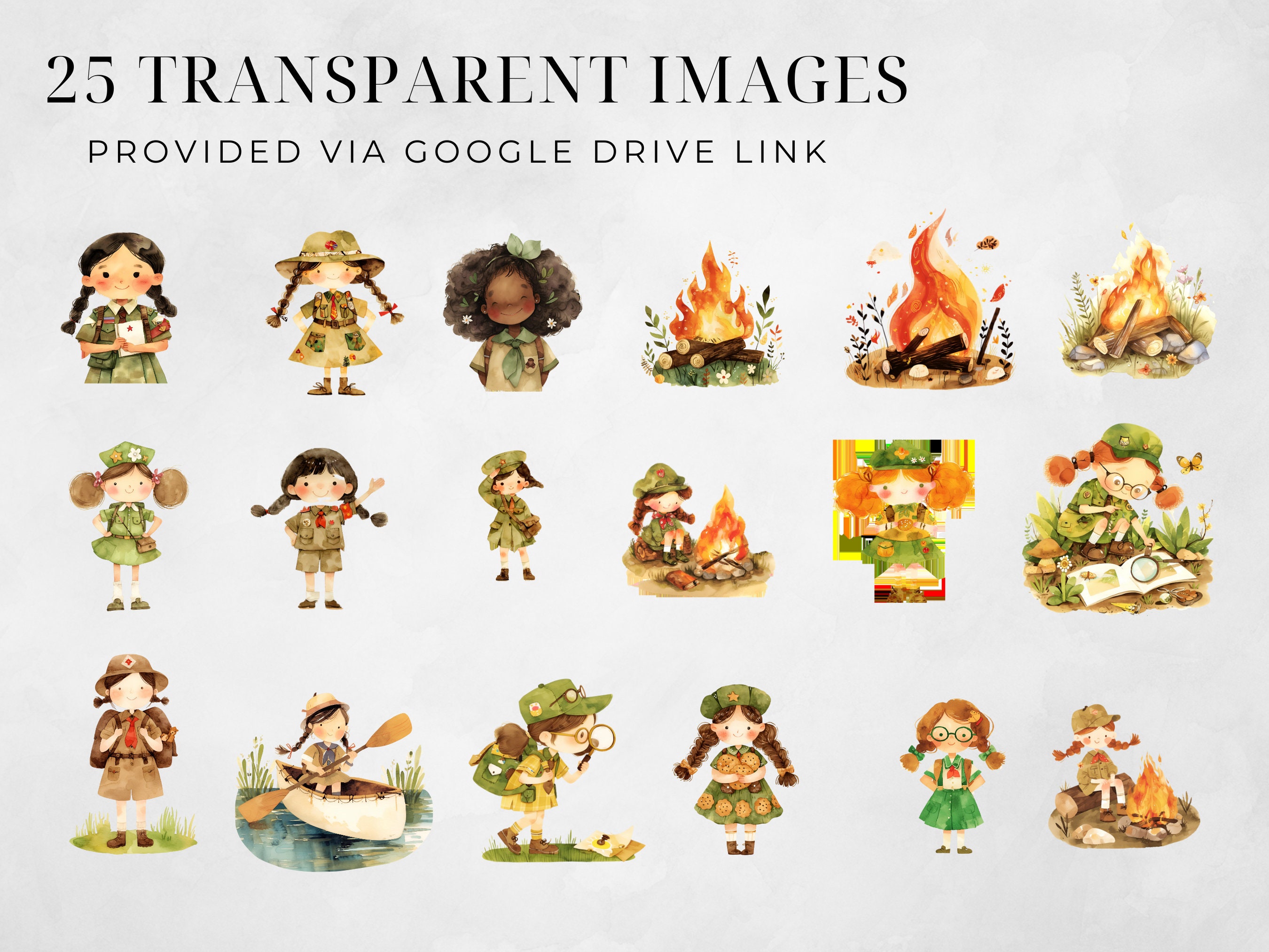 Girl Scout Clipart, Watercolor Scout Clip Art, Outdoor Activities ...