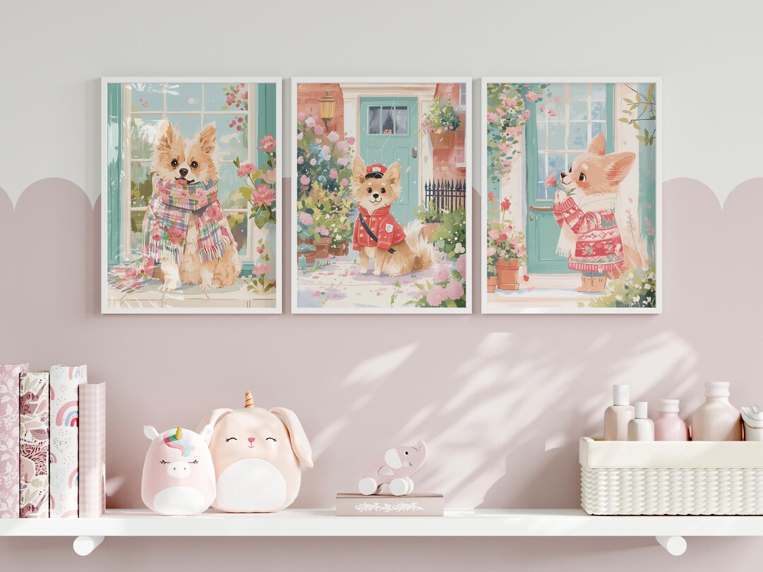 Corgi British Wall Art Set | Dog Pets Royal Family Home Decor | Instant ...