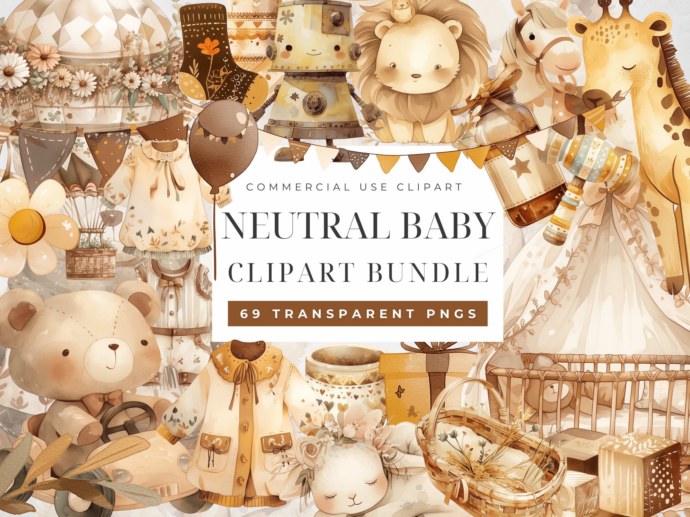 Gender Neutral Baby Shower Clipart, Nursery Animal, Boho Baby ...