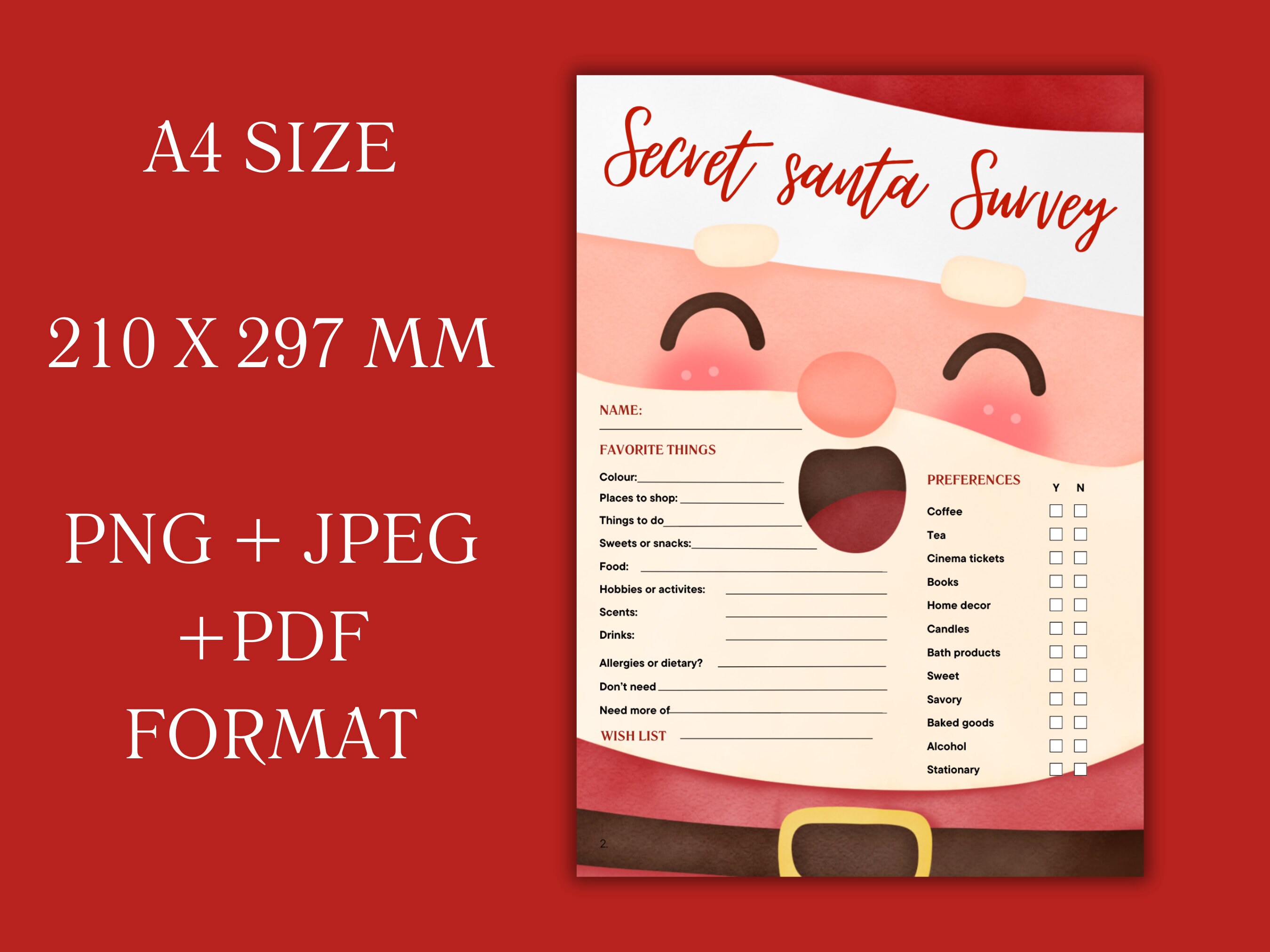 Secret Santa Survey Printable, Christmas Gift Exchange Wish List ...