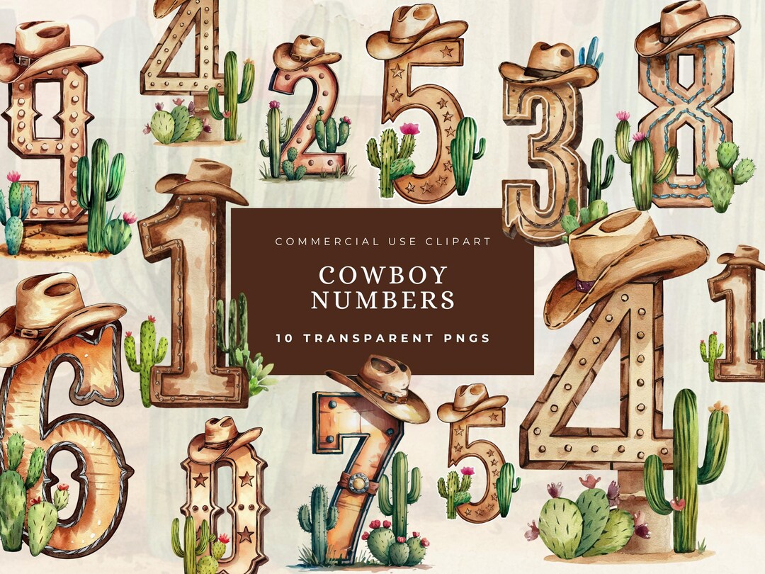 Cowboy Watercolor Clipart Birthday Candles Western Numbers Party Theme ...