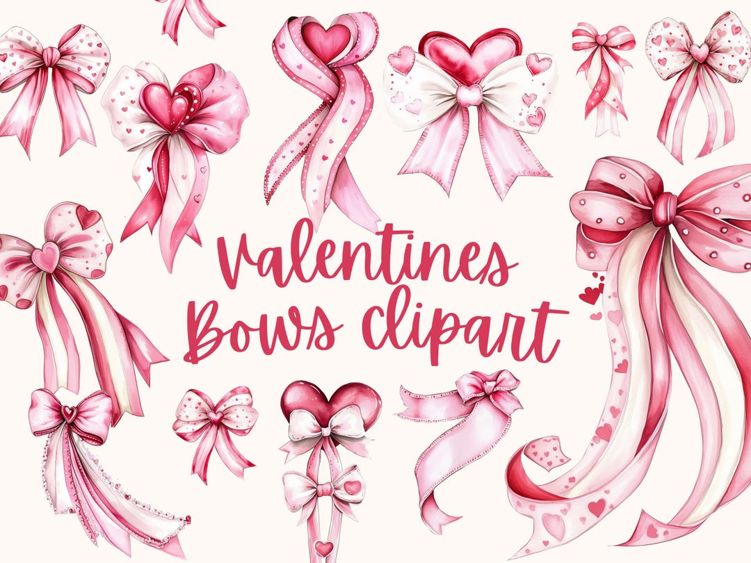 Valentines Bows Clipart Pink Coquette Love Ribbon Digital Sticker Junk ...