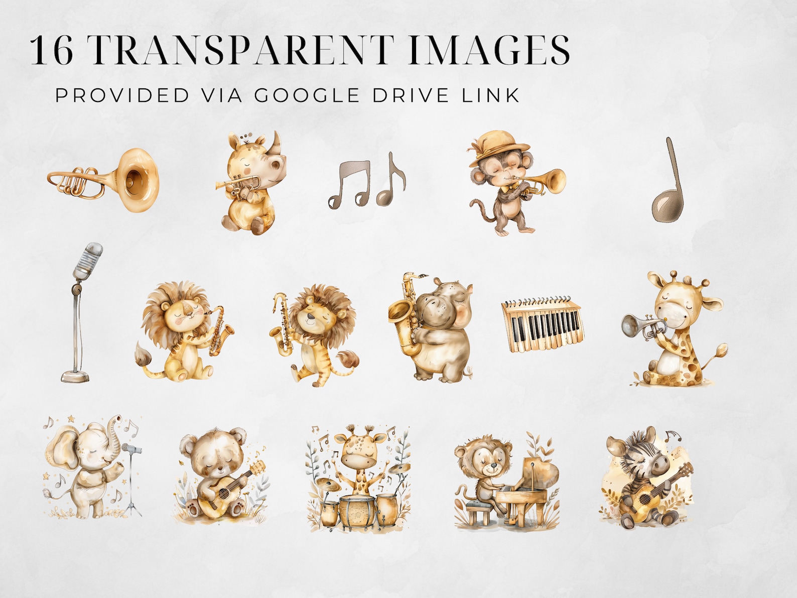 Musical Animals Clipart, Clipart Watercolor Musical Instruments, Band ...