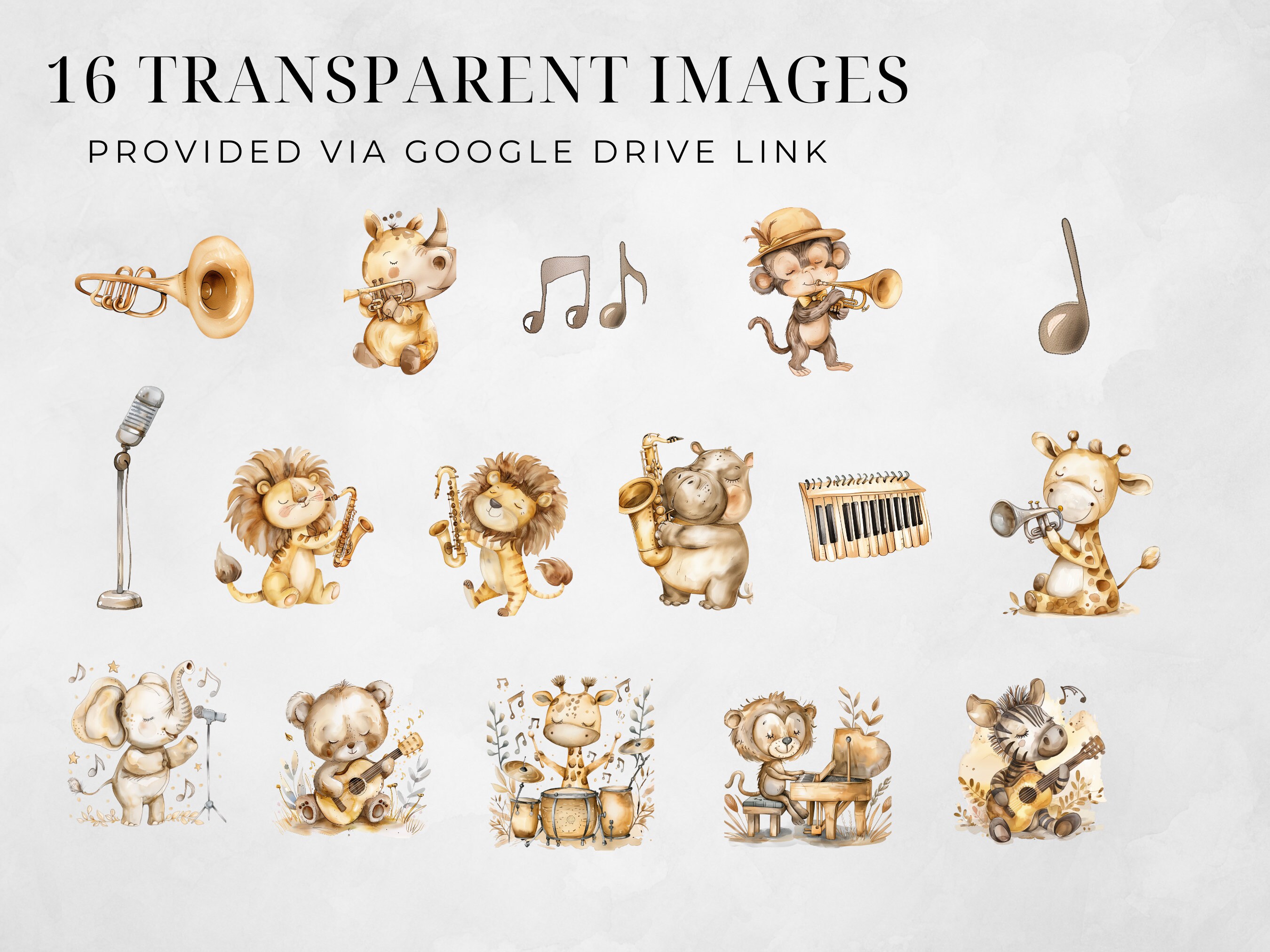 Musical Animals Clipart, Clipart Watercolor Musical Instruments, Band ...