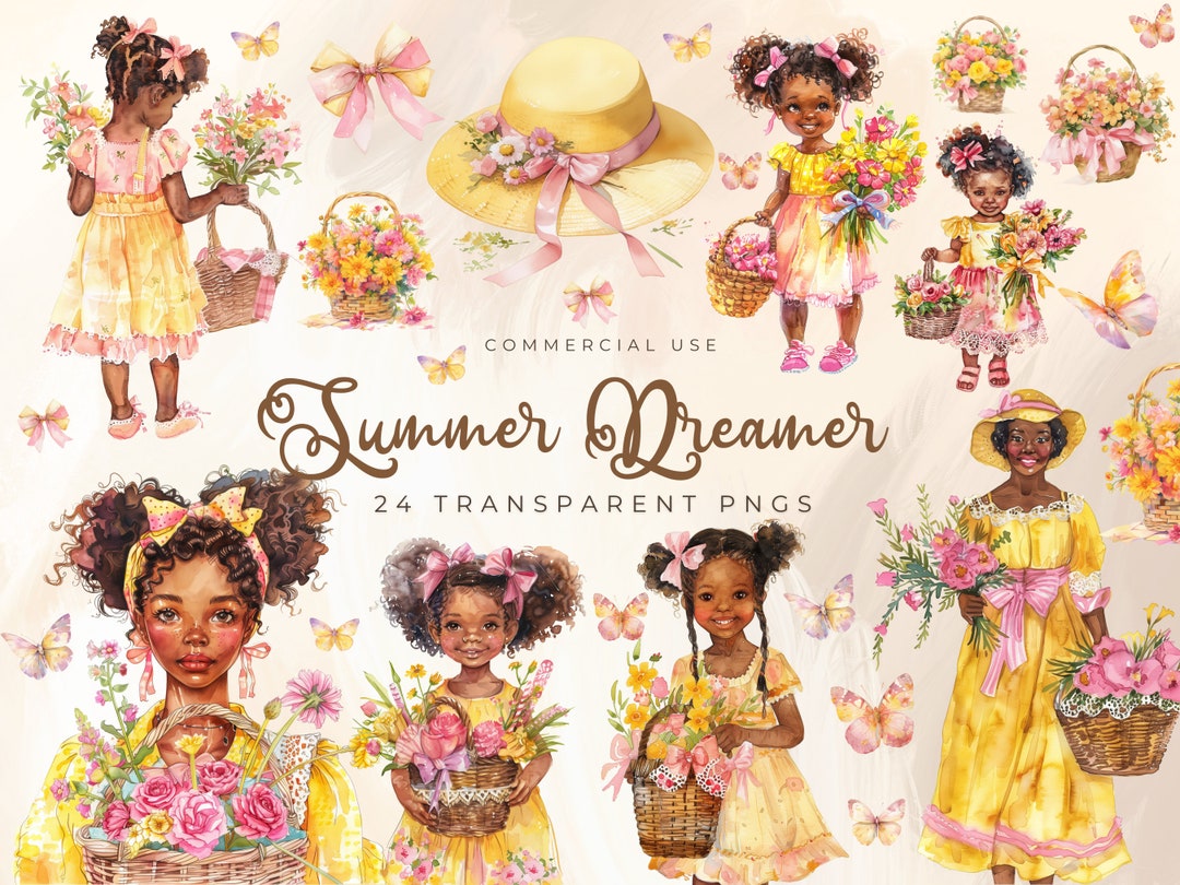 Summer Clipart Pack, Flower Girl, Butterflys, Summer Hat, Commercial ...