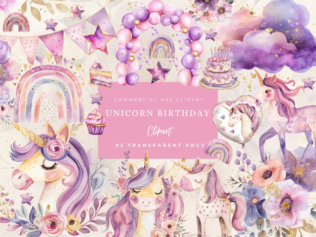 Pastel Unicorn Face Clipart, Watercolor Unicorn and Rainbow, Unicorn ...