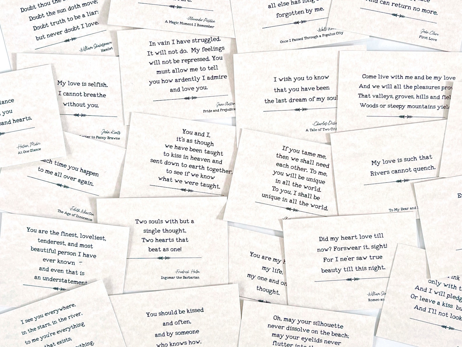 Literary Love Note Cards, Classic Quotes, Set of 24 - Etsy
